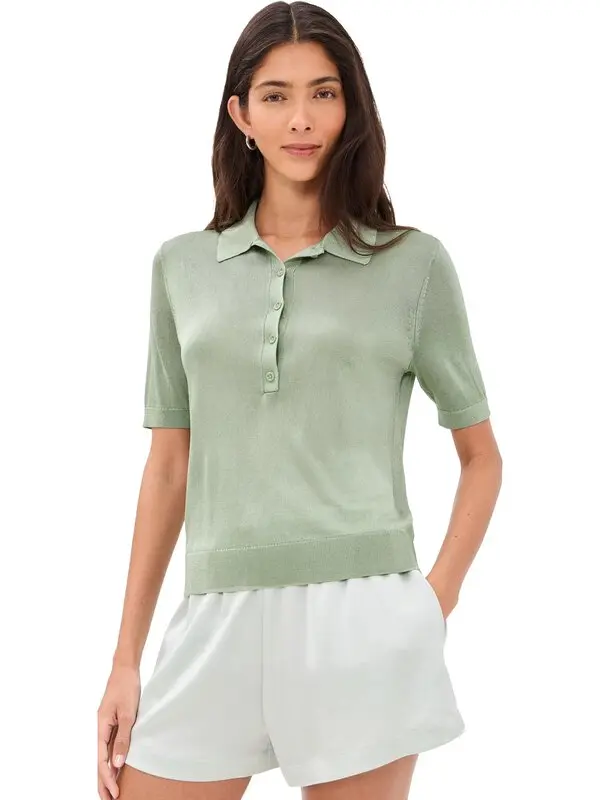 Theory Short Sleeve Sheer Knit Polo - Delicate Green - 2qr