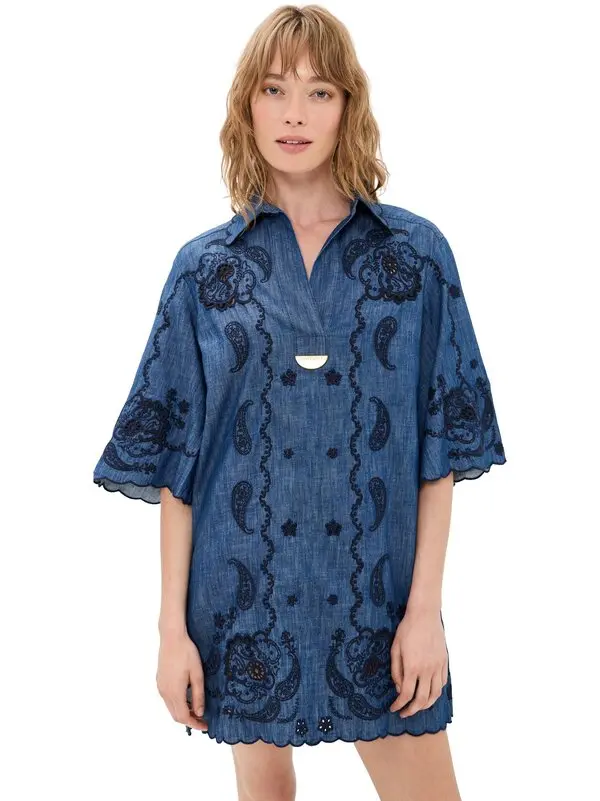 Zimmermann Aster Embroidered Denim Mini Dress - Railway Blue