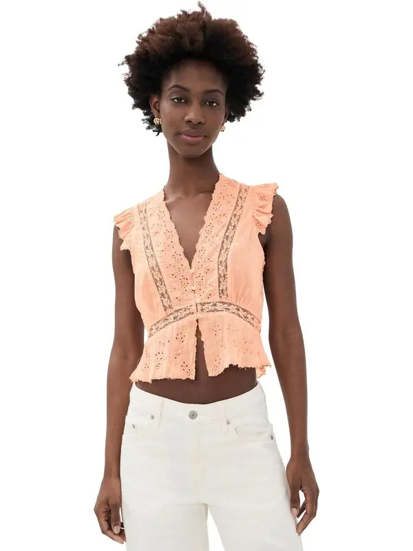 Free People Day Dreamer Top With Lace And Embroidery - Peachie Pie