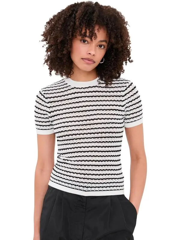 Joe's Jeans Crochet Baby Tee Striped Short Sleeve Knit - Milk/black Stripe