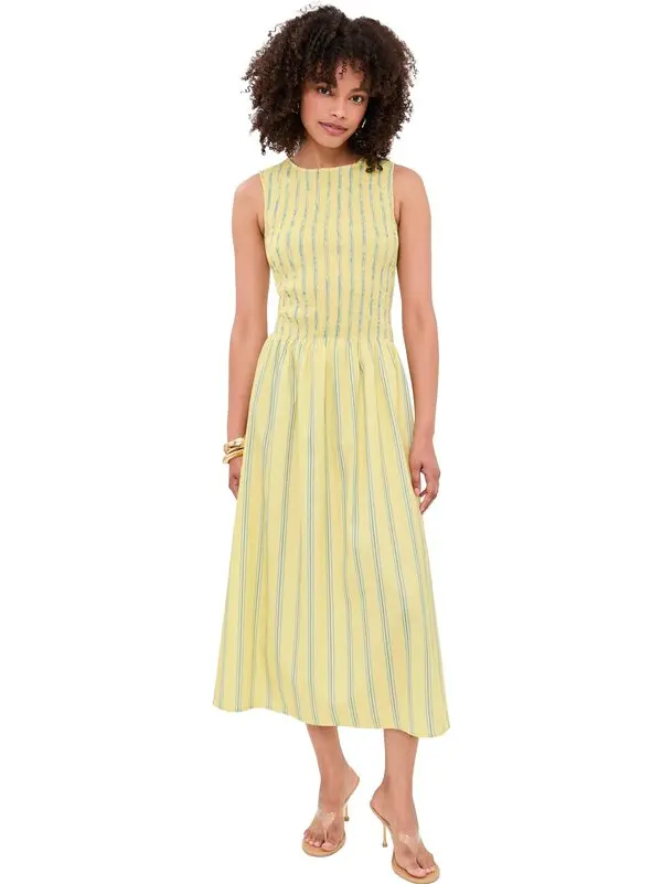 HOUSE OF SUNNY Striped Ruched Mesh Dress - Butter