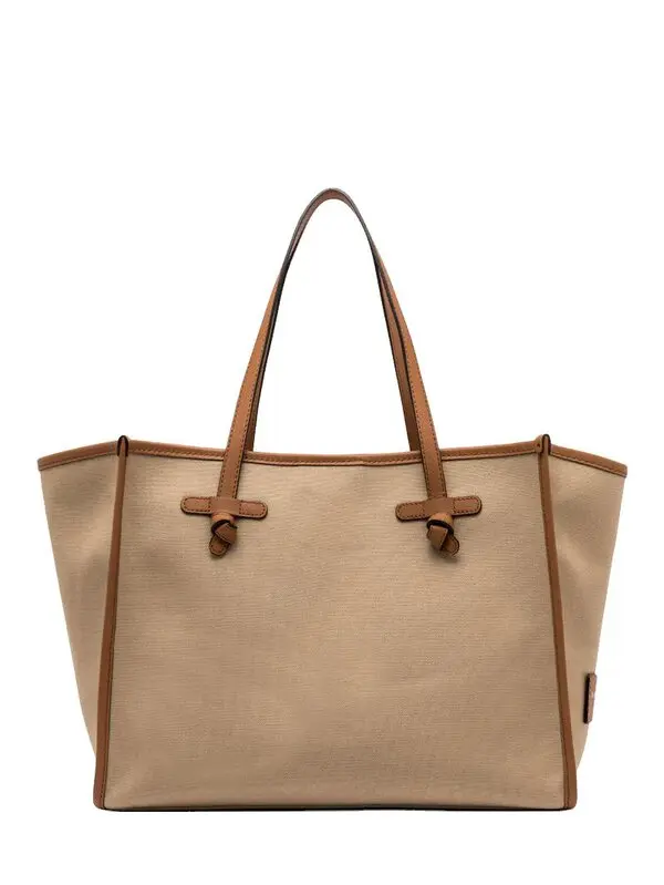 GIANNI CHIARINI Firenze Canvas Tote Bag With Leather Trim And Matching Pouch - Corda/cuoio/caramel