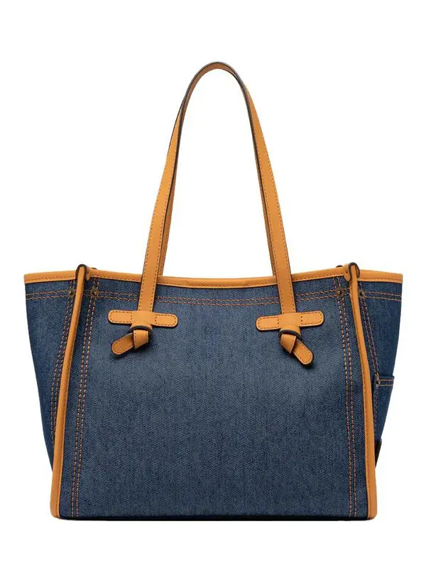 GIANNI CHIARINI Firenze Denim Shopping Tote With Leather Trim - Blue/mou