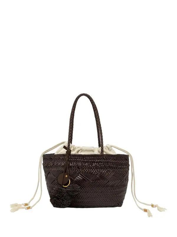 GIANNI CHIARINI Firenze Woven Leather Bucket Bag With Drawstring Closure - Choco
