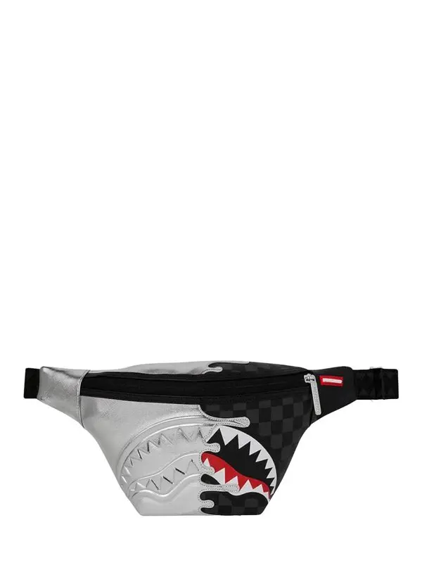 SPRAYGROUND Side Drip Black Check Savvy Crossbody" Waist Bag - Silver