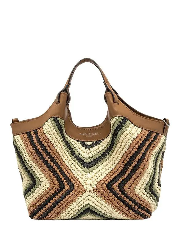 GIANNI CHIARINI Woven Leather Trim Tote Bag With Pouch - Willow