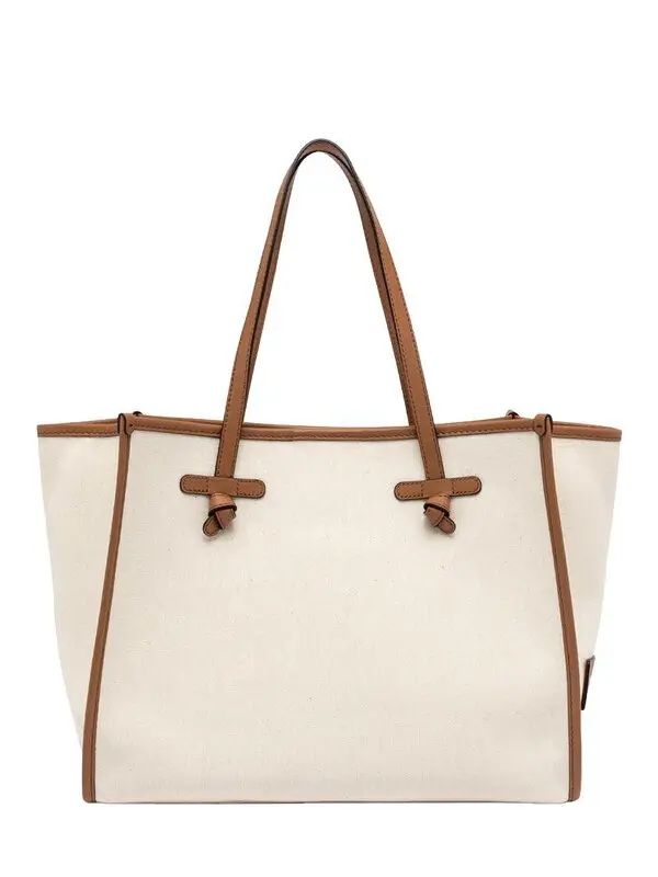 GIANNI CHIARINI Canvas Tote Bag With Leather Trim - Panna/corda/caramel