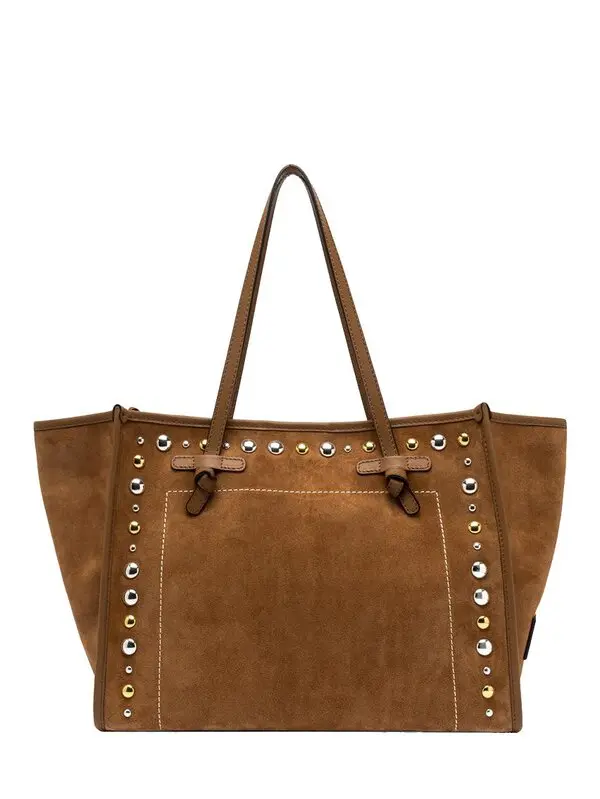 GIANNI CHIARINI Firenze Suede Tote Bag With Stud Embellishments - Caramel