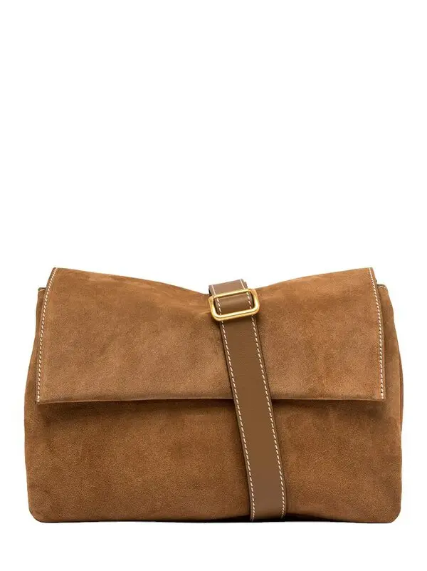 GIANNI CHIARINI Firenze Suede Shoulder Bag With Contrast Zippers - Caramel