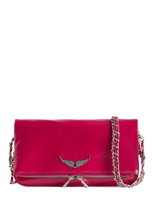 Zadig&Voltaire Rock Vintage Patent Leather Clutch Bag With Rhinestone Wings And Metal Chains - Podium