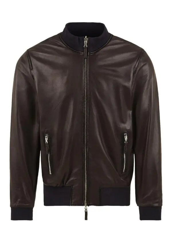 THE JACK LEATHERS Zip Up Leather Jacket - Dark Brown