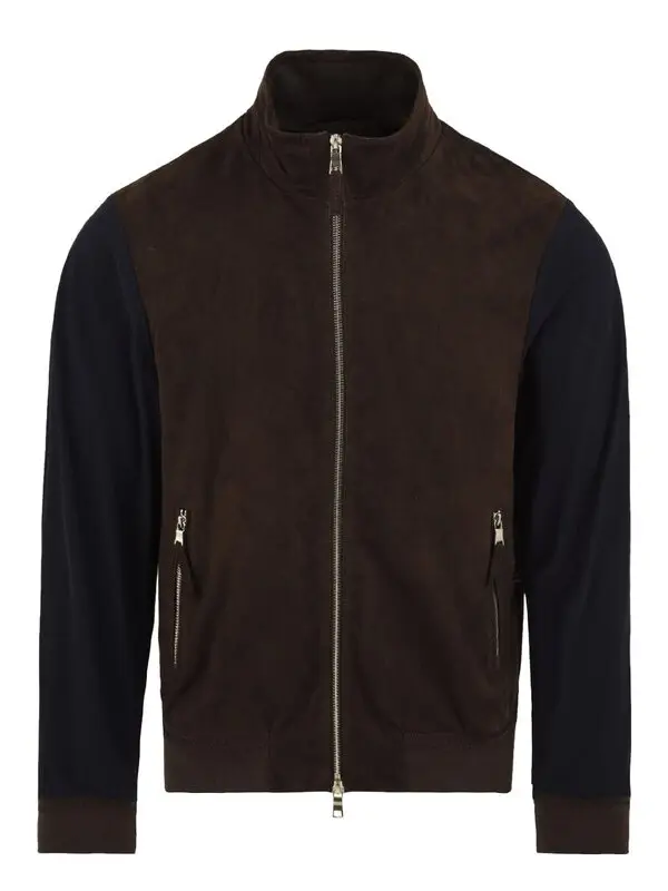 THE JACK LEATHERS Suede And Nylon Blend Jacket - Dark Brown/blue