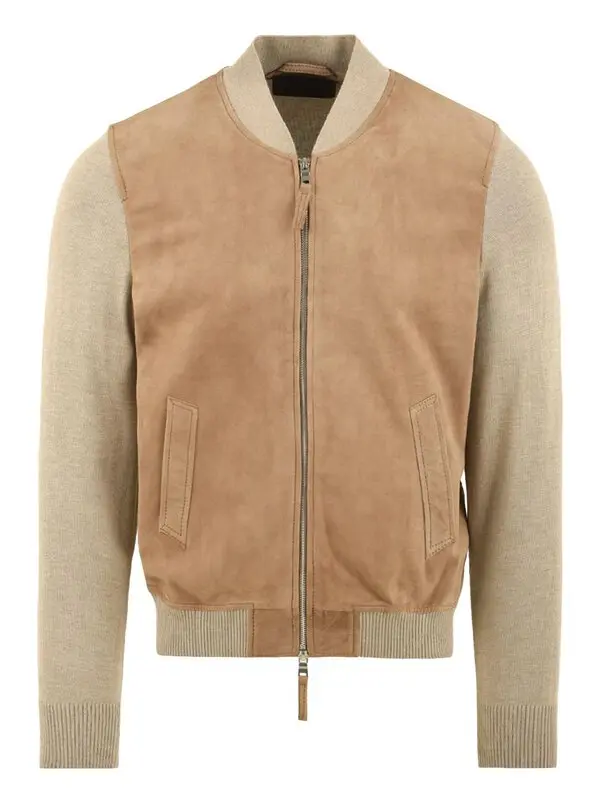 THE JACK LEATHERS Zip-up Stand Collar Leather Jacket - Vanilla