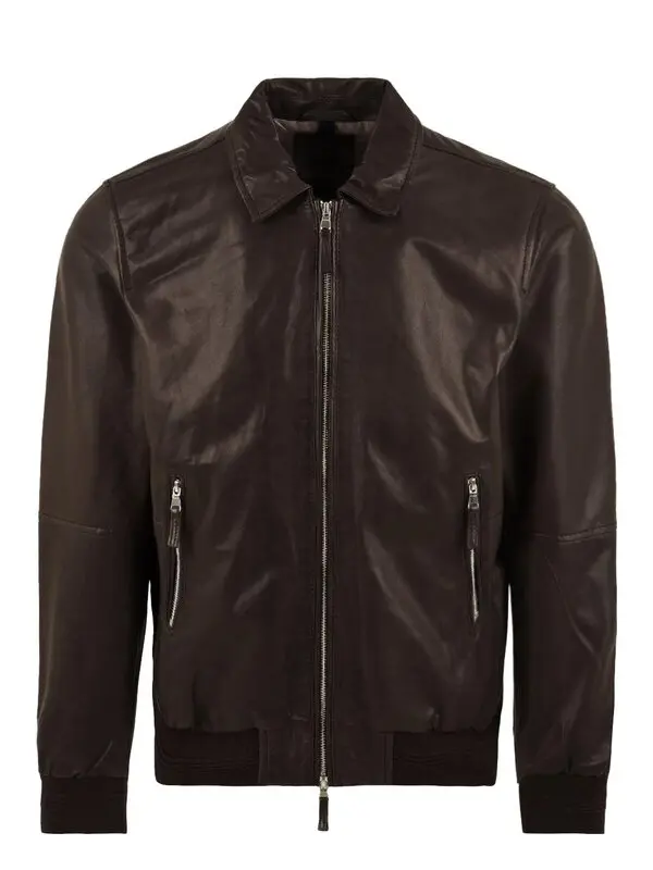 THE JACK LEATHERS Brown Nappa Leather Bomber Jacket - Dark Brown