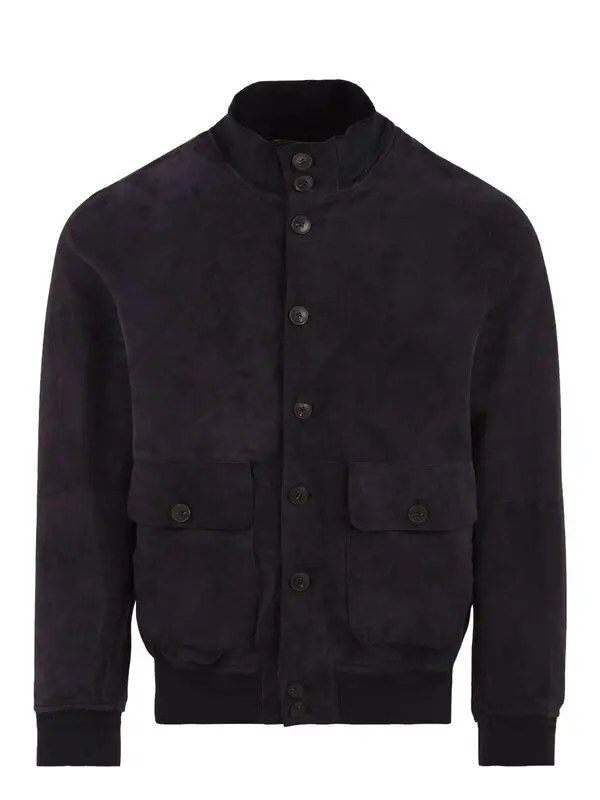 THE JACK LEATHERS Suede Button-up Jacket - Blue