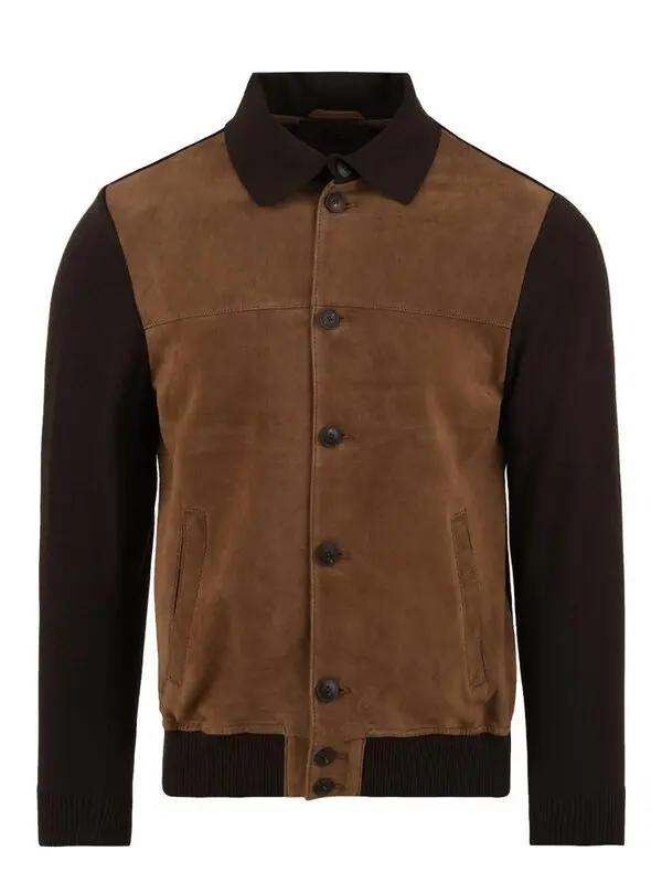 THE JACK LEATHERS Paneled Leather And Knit Jacket - Pecan/dark Brown