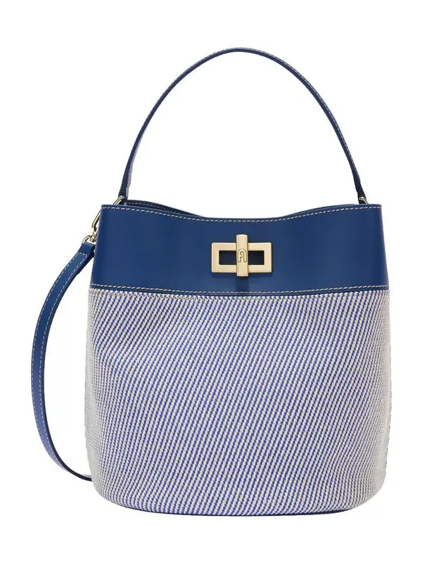 Furla Amelia Bucket Bag In Canvas And Leather - Toni Indigo
