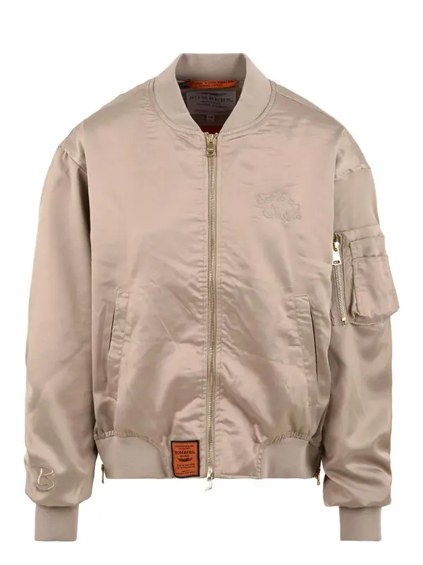 BOMBERS Satin Oversized Bomber Jacket - Taupe