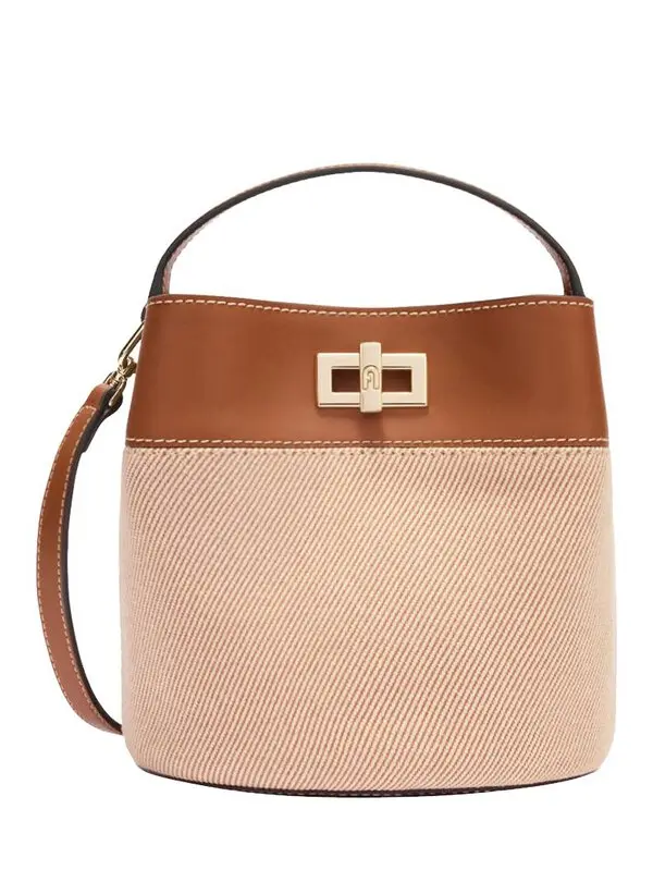 Furla Mini Bucket Bag In Canvas And Leather - Toni Cognac