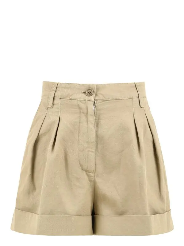 Aspesi Cotton Linen Blend Cuffed Shorts - Beige