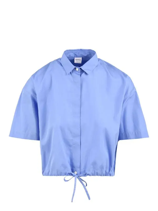 Aspesi Cropped Cotton Shirt With Elasticated Waistband - Clear Blue
