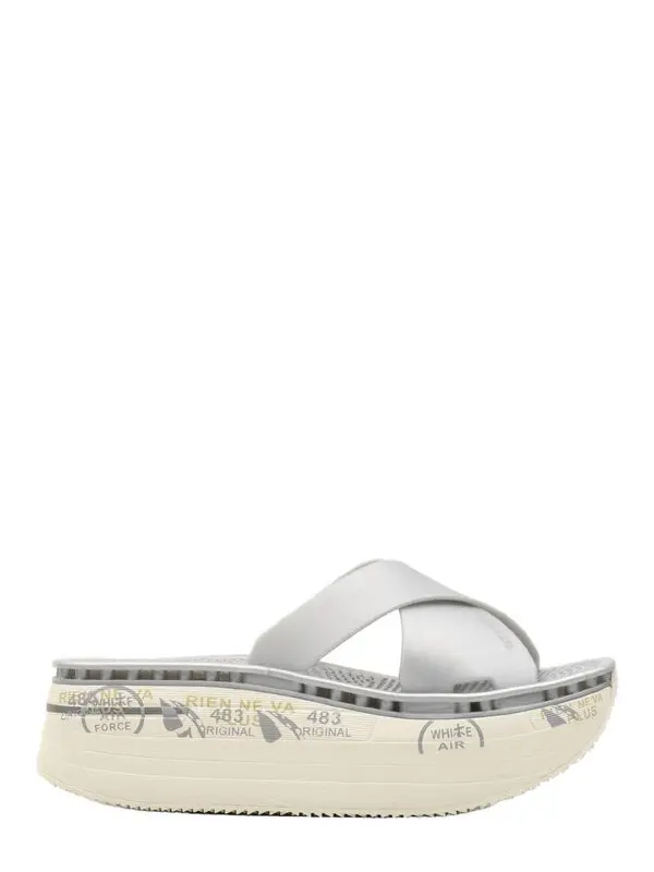 Premiata Platform Sandals With Criss-cross Straps And Graphic Sole - Silver