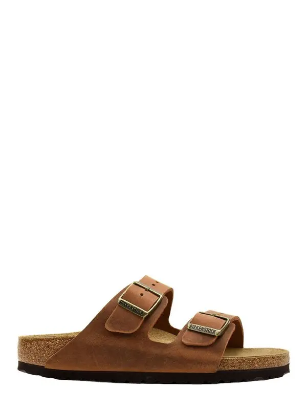 BIRKENSTOCK Arizona Nubuck Leather Sandals With Adjustable Buckles - Brandy