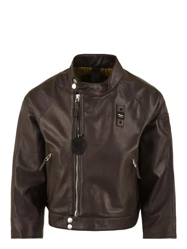 BLAUER. Leather Jacket - Nero/caffe'
