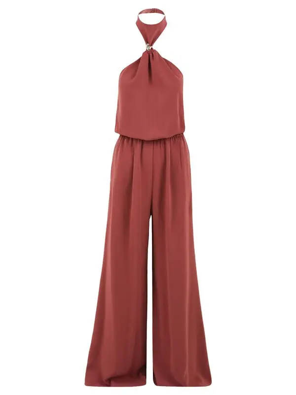 ANIYE BY Elasticized Jumpsuit With Jewel Neck Knot - Deep Ribbon