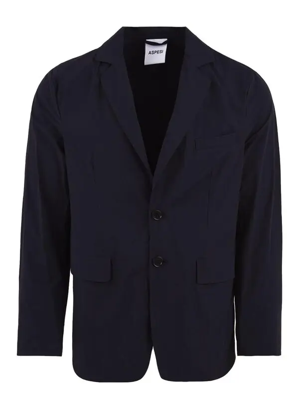 Aspesi Unlined Blazer In Matte Stretch Nylon - Navy