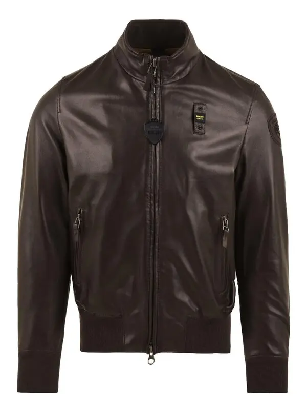 BLAUER. Leather Jacket - Nero Caffe'