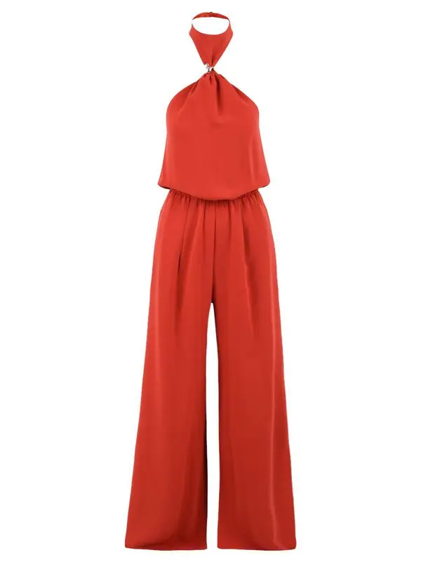 ANIYE BY Halter Neck Wide Leg Jumpsuit - Hot Pepper