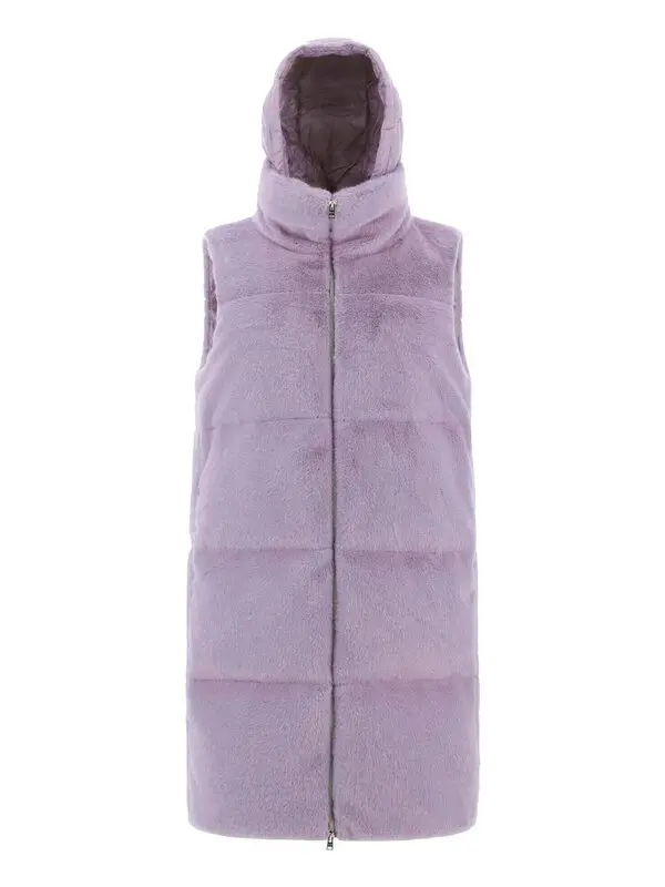 Herno Faux Fur Sleeveless Coat With Hood - Lilac