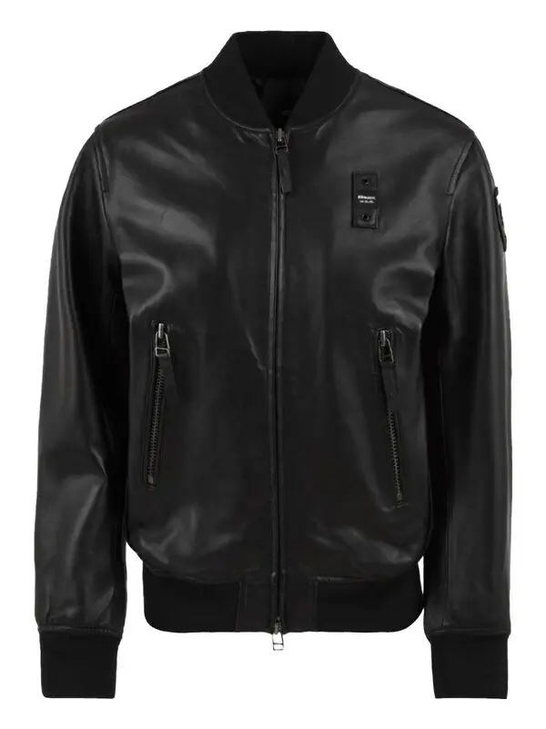 BLAUER. Leather Bomber Jacket - Nero