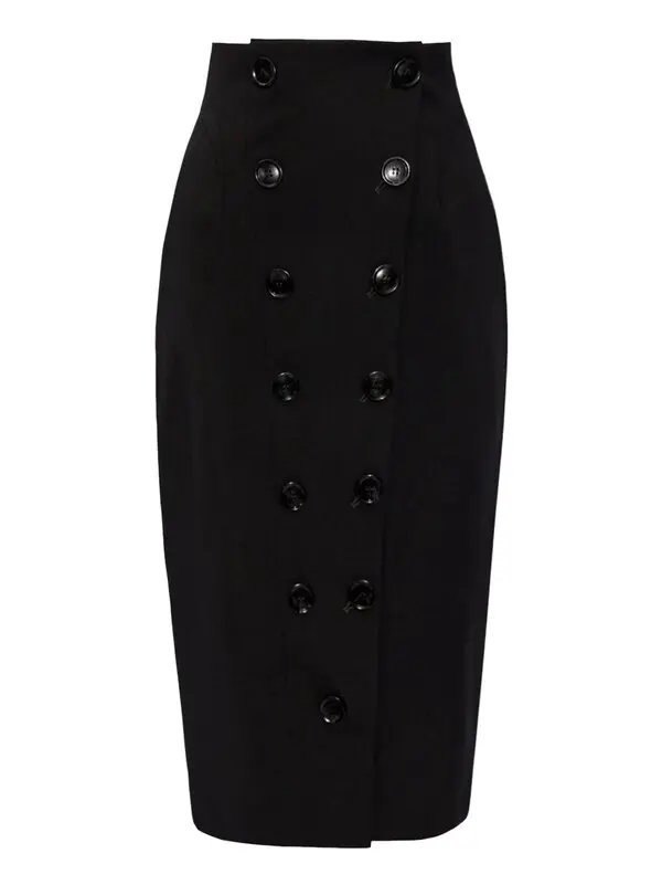 Alaïa Wool Pencil Skirt With V-shape Button Detailing - Black