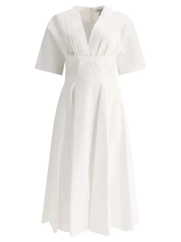 Alaïa Cotton V-neck Midi Dress - White