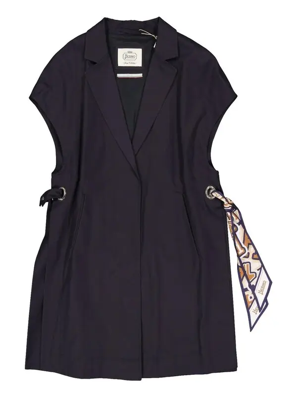 Herno Sleeveless V-neck Long Coat With Side Slits - Blue