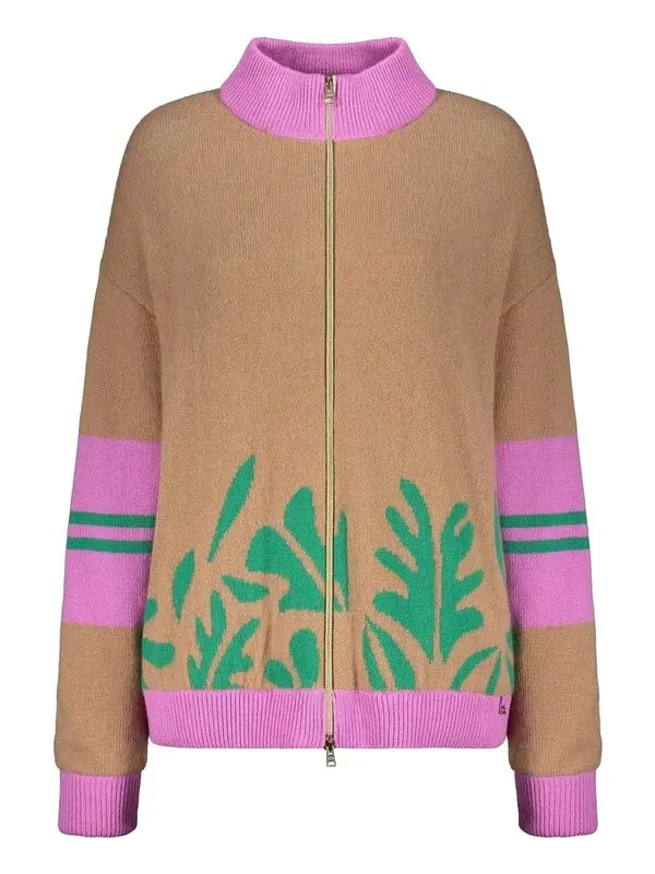 Herno Cashmere Zip-up Cardigan With Leaf Print - Brown