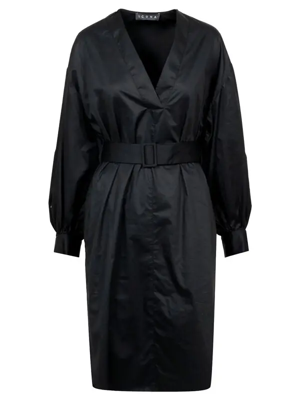 KAOS ICONA Icona Cotton V-neck Long Sleeve Belted Dress - Nero
