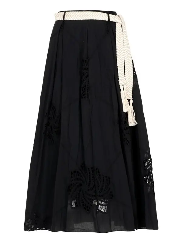 KAOS Cotton Skirt With Mesh Embroidery And Scarf Belt - Nero