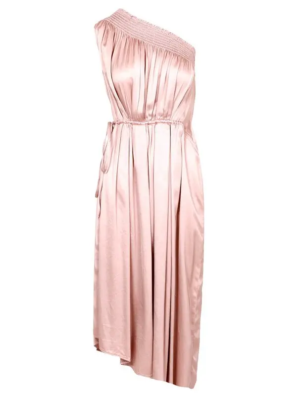 N°21 Asymmetrical One-shoulder Midi Dress With Draping - Powder
