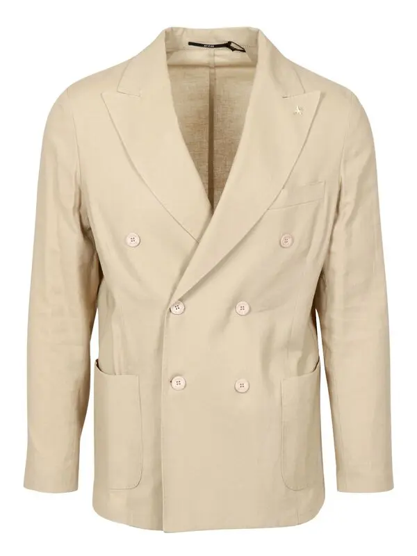 AT.P.CO Linen Blend Double-breasted Blazer - Khaki