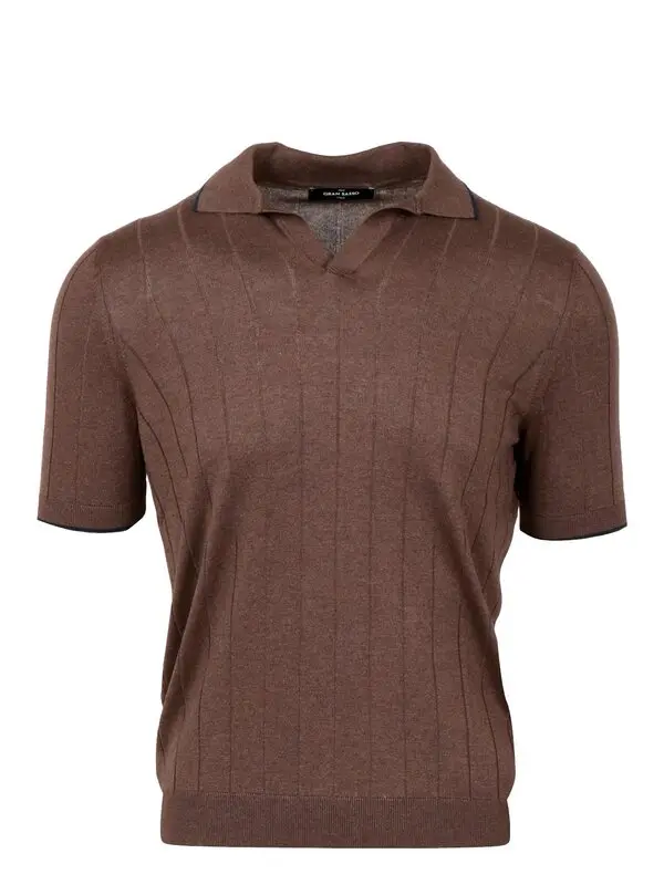 GRAN SASSO Knitted Polo Shirt With Vertical Weave Pattern - Brown+blue