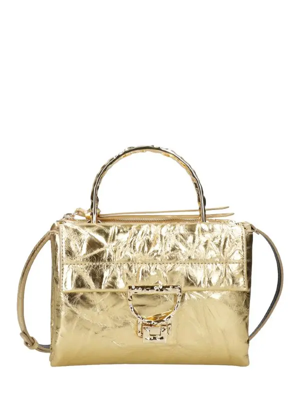 COCCINELLE Laminated Leather Metallic Effect Handbag With Adjustable Shoulder Strap - Platinum