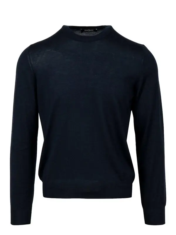 GRAN SASSO Virgin Wool, Cashmere And Silk Blend Ribbed Crew Neck Long Sleeve Sweater - Dark Blue