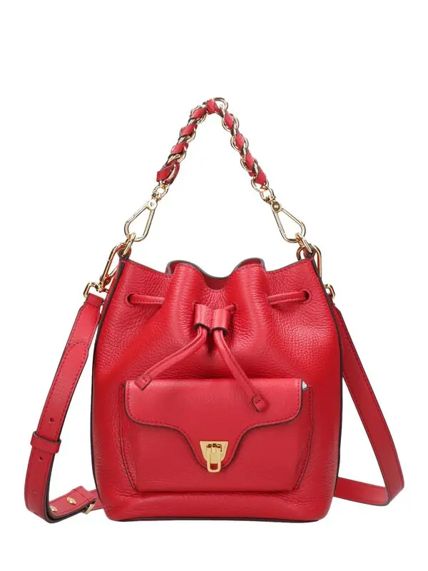 COCCINELLE Grained Leather Bucket Bag With Chain Detail - Red