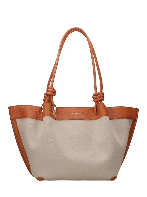 COCCINELLE Tote Bag Canvas And Grained Leather - Nude+suede