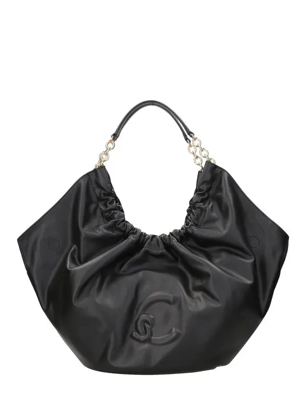 COCCINELLE Leather Gathered Top Handle Bag With Chain Detail - Black