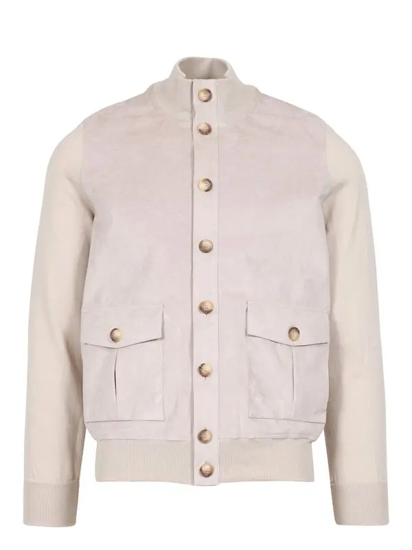 GRAN SASSO Alcantara And Organic Cotton Jacket With Ribbed Collar And Pockets - Ecru