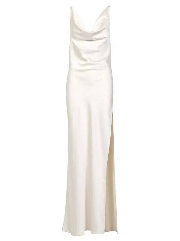 Andamane Draped Satin Maxi Dress With Open Back And Slit - Ivory